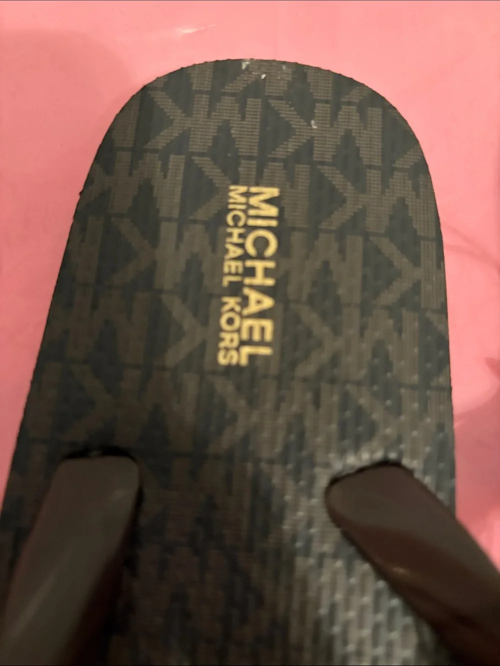 Michael Kors | Shoes | Michael Kors Brown And Gold Mk Logo Thong ...